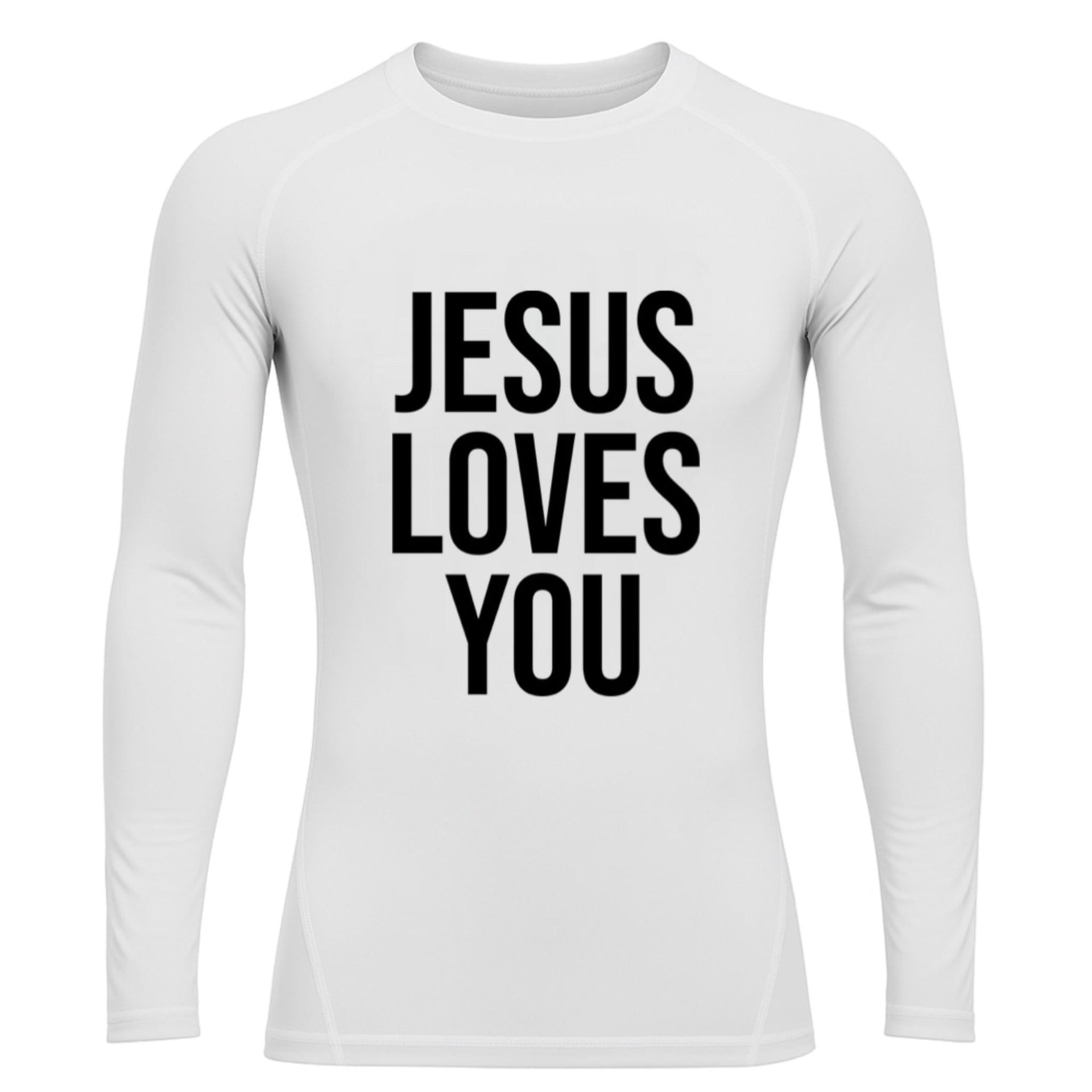 'Jesus Loves You' Long Sleeve Base Layer White/Black - Ballers in God